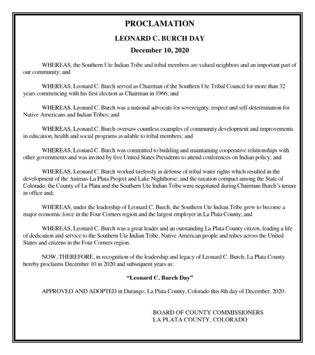 La Plata County joins Tribe in recognizing Leonard C. Burch Day ...