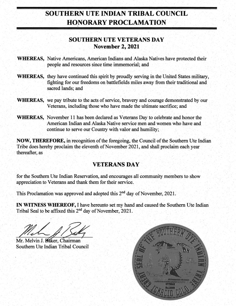 Southern Ute Indian Tribe: Veterans Day Proclamation – The Southern Ute ...