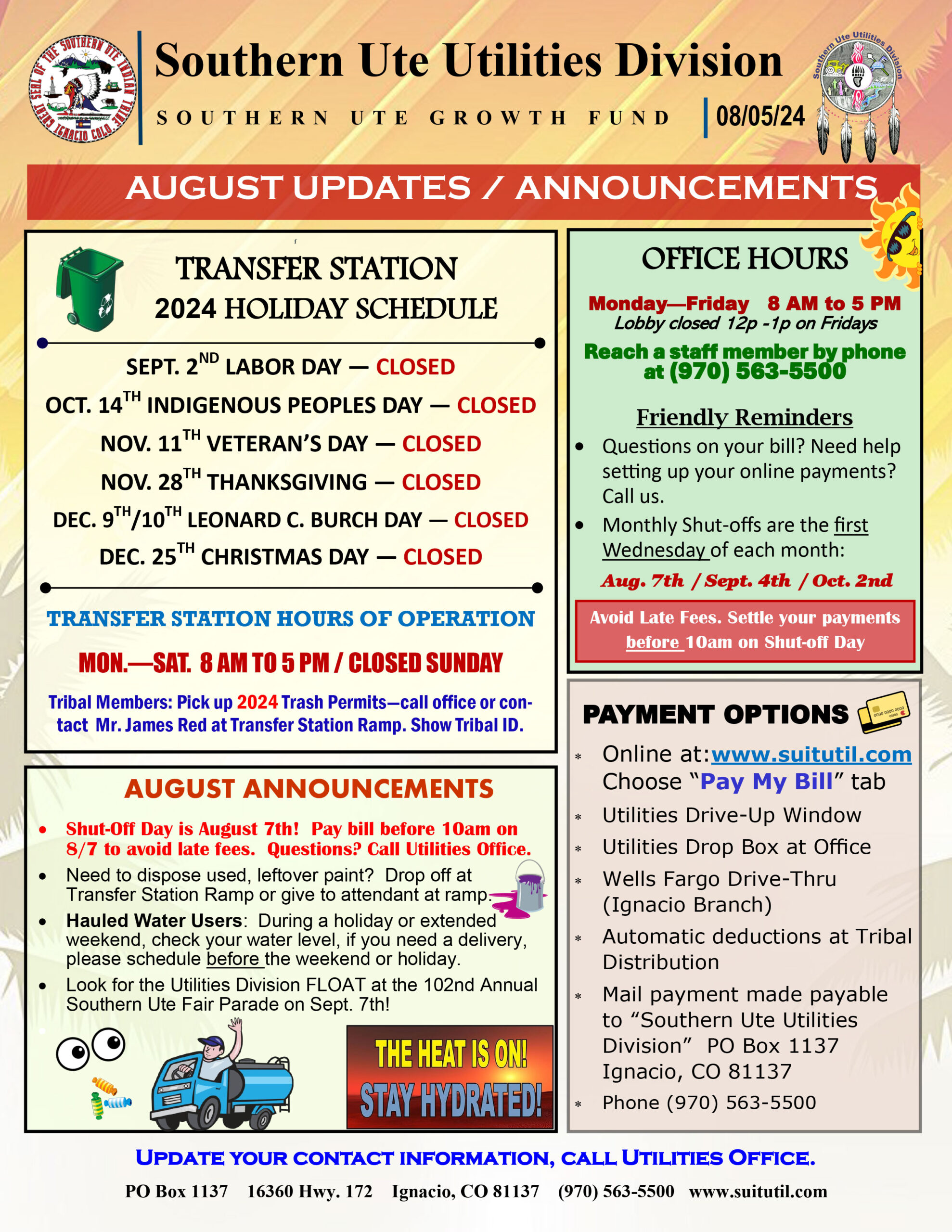 Utilities Transfer Station Holiday Schedule – The Southern Ute Drum