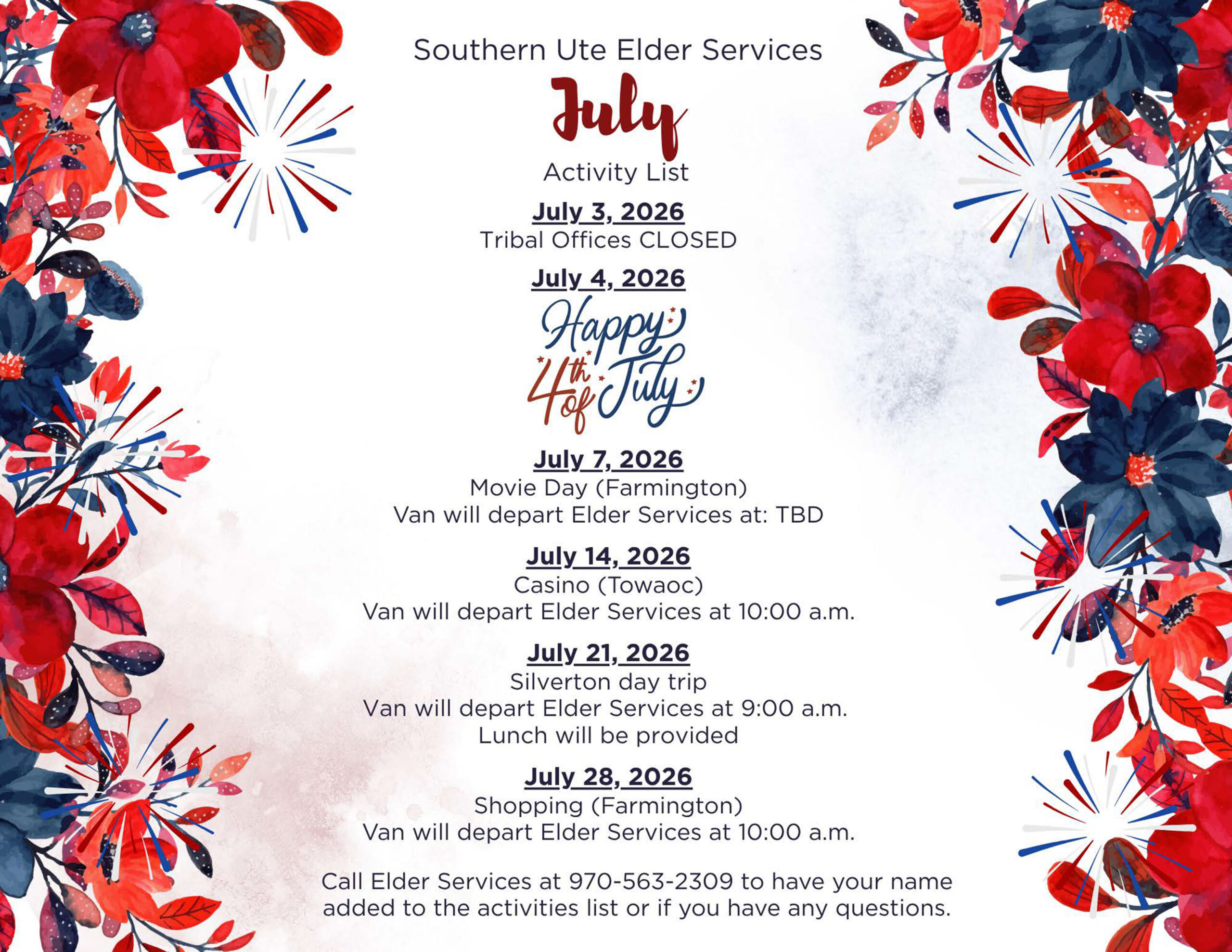 Elder Services July Activities – The Southern Ute Drum